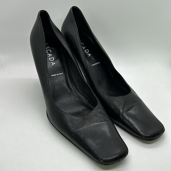 Escada | Shoes | Escada Vintage Sexy Black Leather Square Toe Heels ...